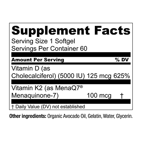 Live Conscious Vitamin K2 MK7 with D3 Supplement by LiveWell | Bone & Heart Health Support - Patented Vitamin K & Vitamin D3 5000 IU - 120 Softgels (2-Pack)