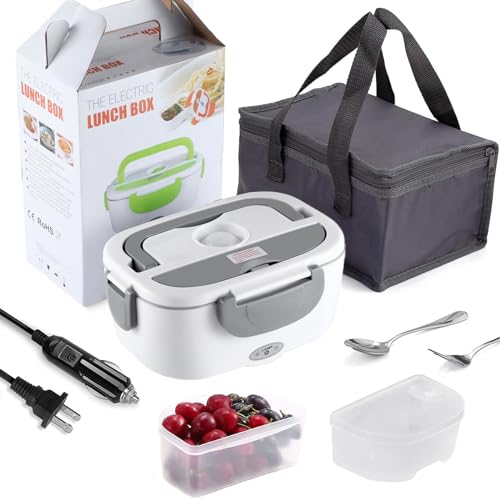 MIYGNDSZ Electric Lunch Box - 3 in 1 60W 1.5L Food Warmer for Car Truck Home, Stainless Steel Lunchbox for 12V 24V 110V Household Camping, Portable Heating Heater for Adult with Fork Spoon Bag