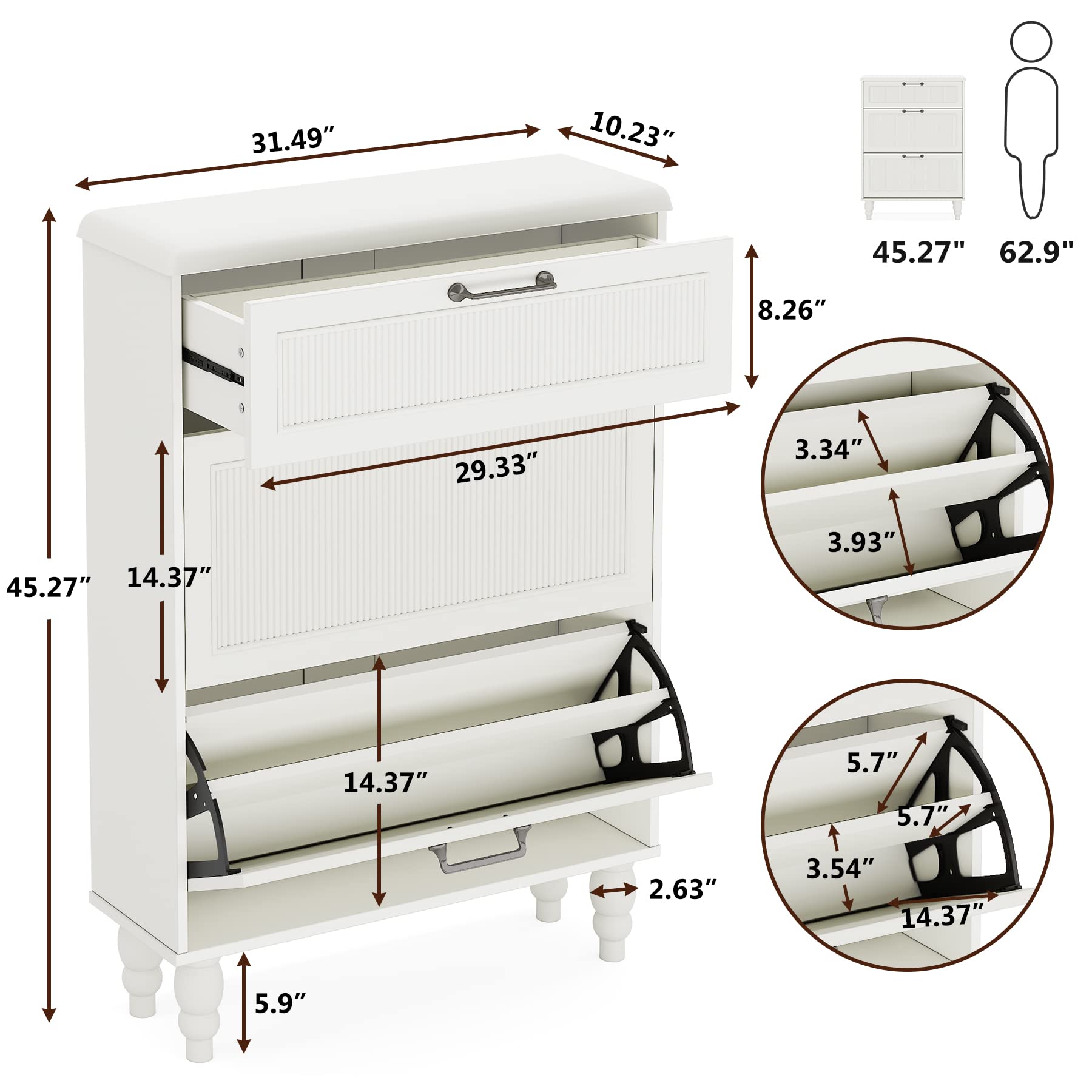 Tribesigns White Shoe Storage Cabinet: Shoe Organizer Cabinet with 2 Flip Drawers, Slim Freestanding Shoe Storage Rack, Wood Shoe Organizer for Entryway, Living Room, Closet