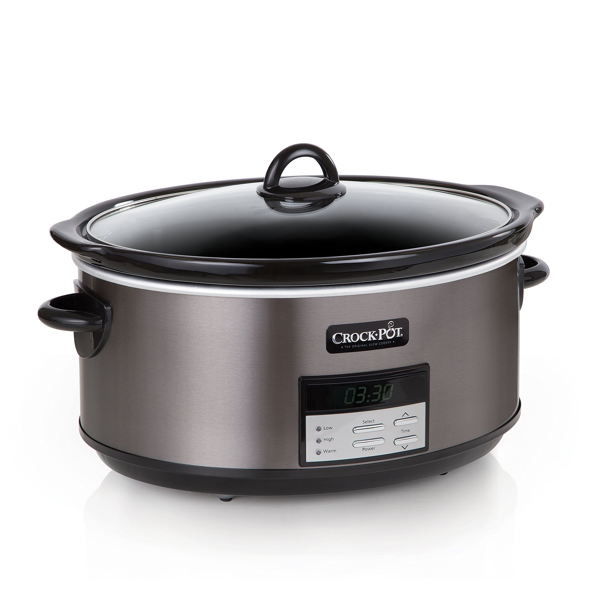 Crock-Pot Large 8 Quart Programmable Slow Cooker with Auto Warm Setting and Cookbook, Black Stainless Steel & Electric Lunch Box, Portable Food Warmer for On-the-Go, 20-Ounce, Black/Blue