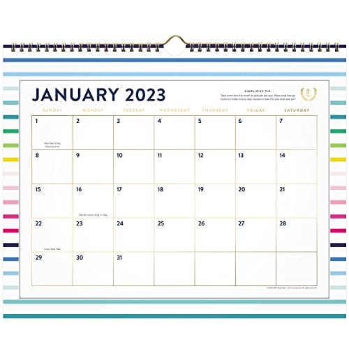 AT-A-GLANCE 2023 Wall Calendar, Simplified by Emily Ley, 15" x 12", Medium, Monthly, Happy Stripe (EL90-707)