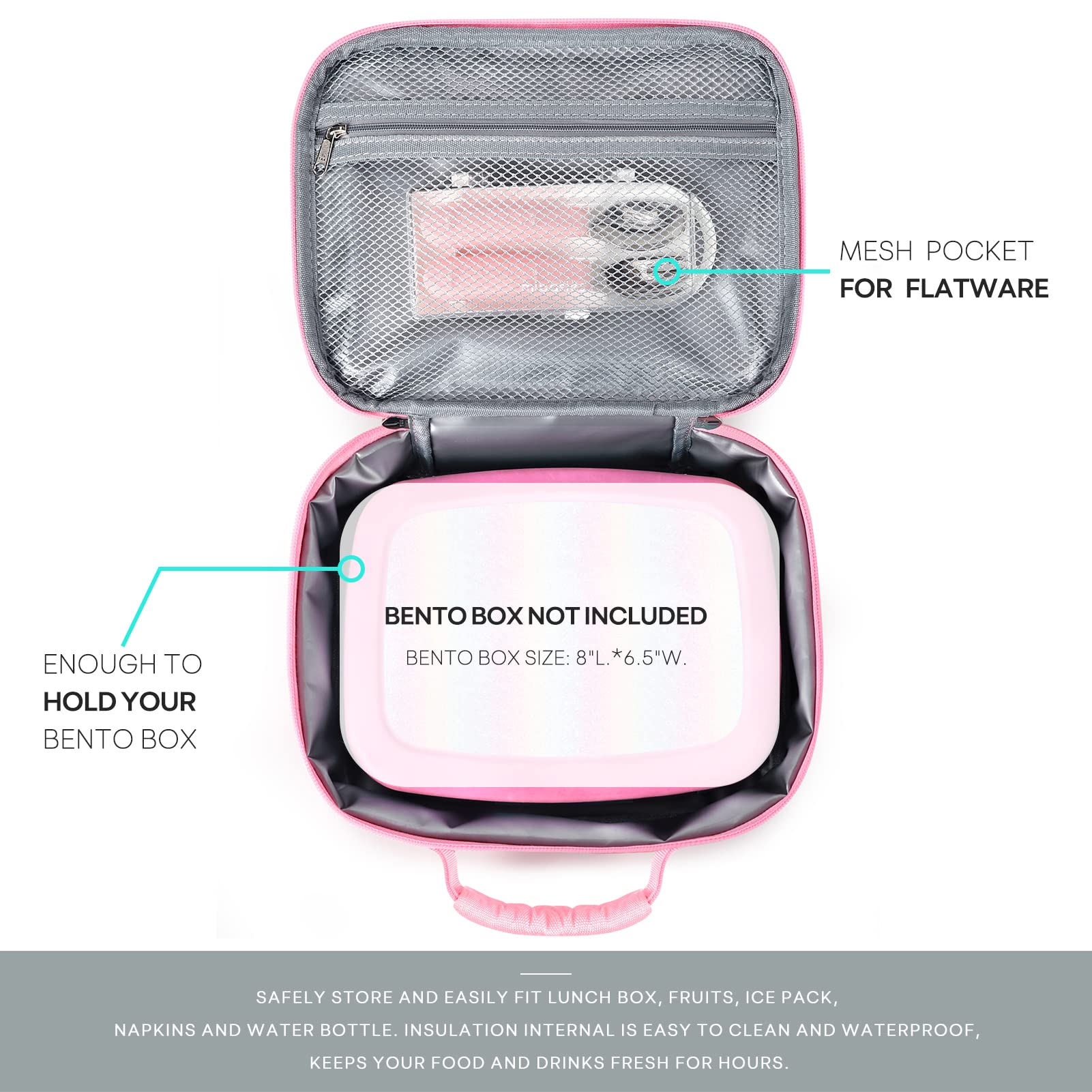 mibasies Kids Lunch Bag for Girls Toddler Sparkle Lunch Box for School Travel, Pink Blue Rainbow