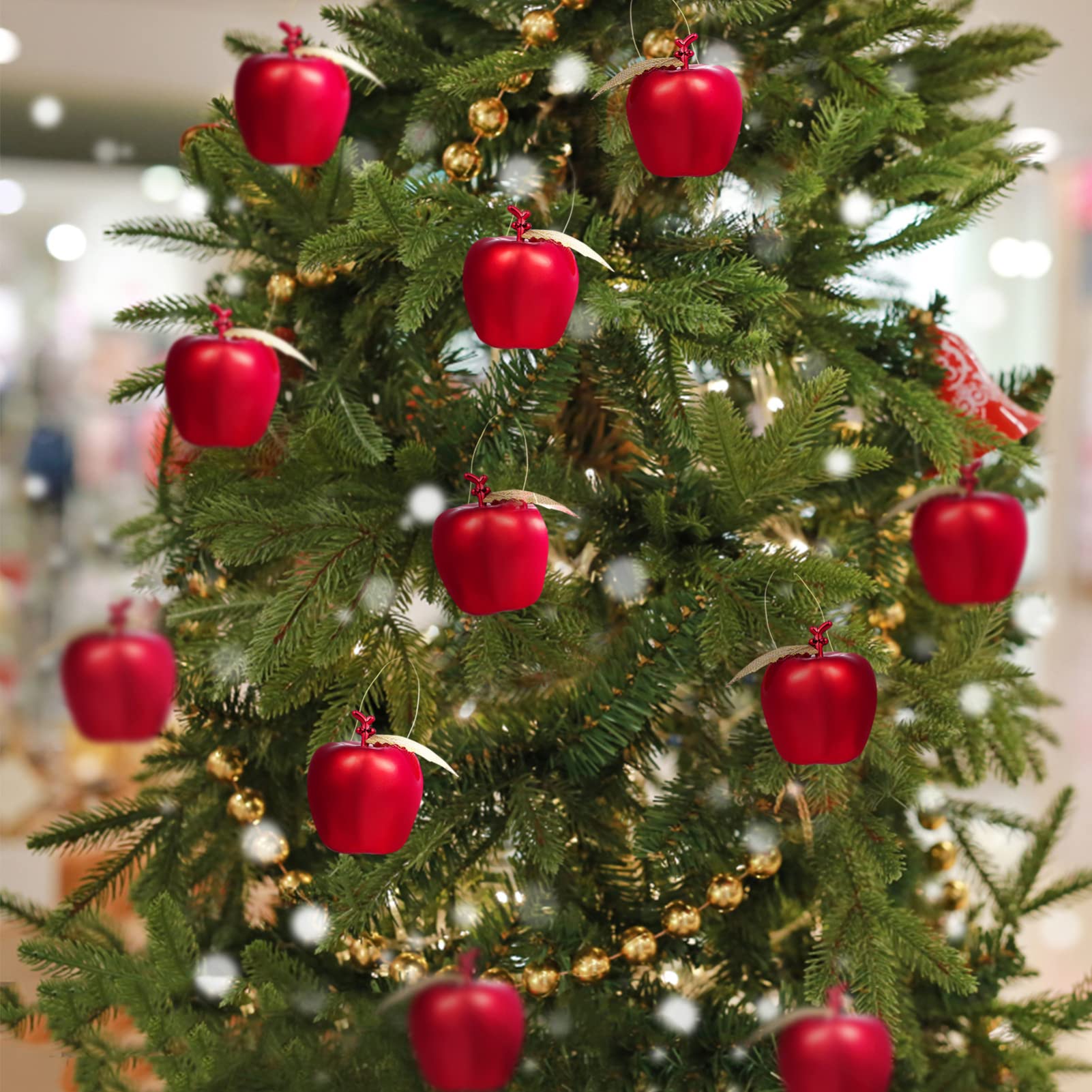 24Pcs Christmas Apples Ornaments Shatterproof Baubles Apple Shaped Hanging Ornaments Mini Apples Ball for Xmas Holiday Festival Christmas Tree Decorations Red