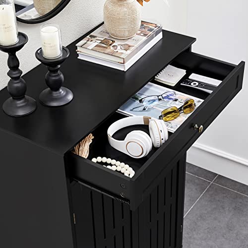Yaheetech Shoe Cabinet, 5-Tier Shoe Rack Organizer with 1 Drawer, Freestanding Wooden Shoe Storage Cabinet with 2 Louvered Door & Adjustable Shelves for Entryway Hallway, Black