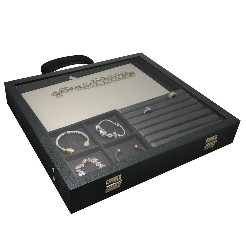 Black Display Case with a Clear Glass Lid 16-1/4" x 15" x 2-1/8"