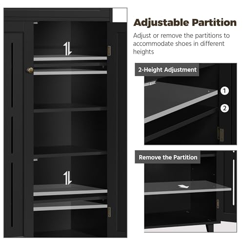 Yaheetech Shoe Cabinet, 5-Tier Shoe Rack Organizer with 1 Drawer, Freestanding Wooden Shoe Storage Cabinet with 2 Louvered Door & Adjustable Shelves for Entryway Hallway, Black