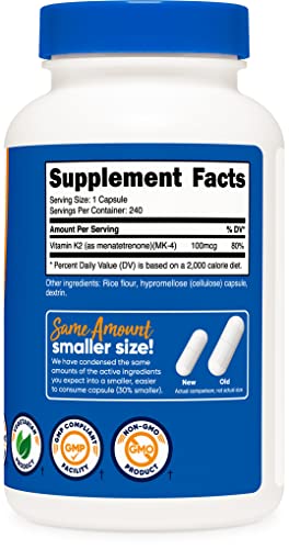 Nutricost Vitamin K2 (MK4) 240 Capsules (100mcg) - Gluten Free and Non-GMO