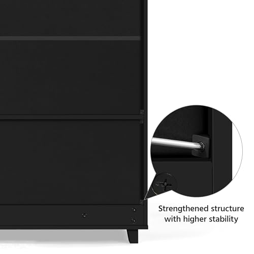 Yaheetech Shoe Cabinet, 5-Tier Shoe Rack Organizer with 1 Drawer, Freestanding Wooden Shoe Storage Cabinet with 2 Louvered Door & Adjustable Shelves for Entryway Hallway, Black