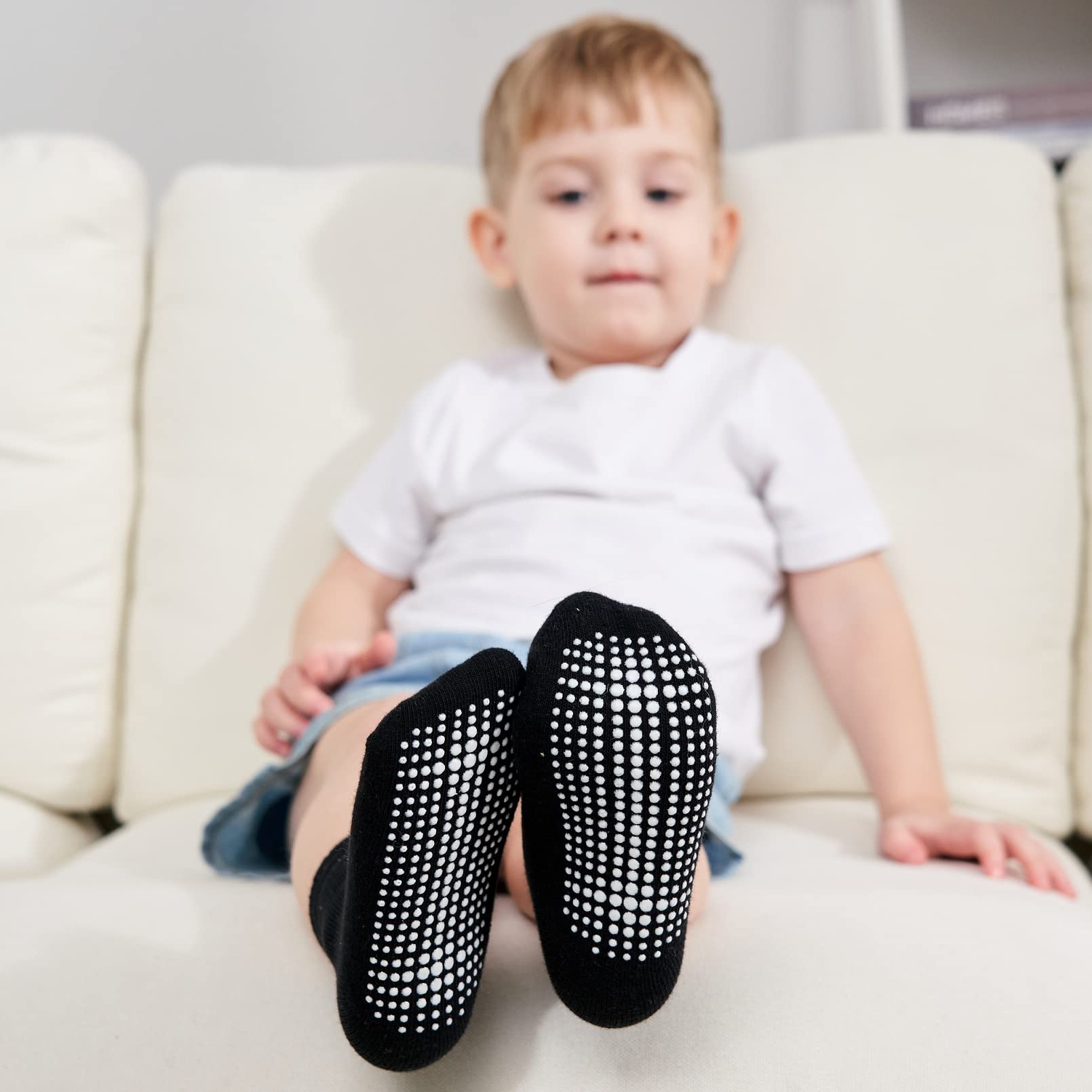 ZAPLES Baby Non Slip Grip Crew Socks with Anti Skid Soles for Infants Toddlers Kids Boys Girls, Assorted 12 Pack, 4-7 Years