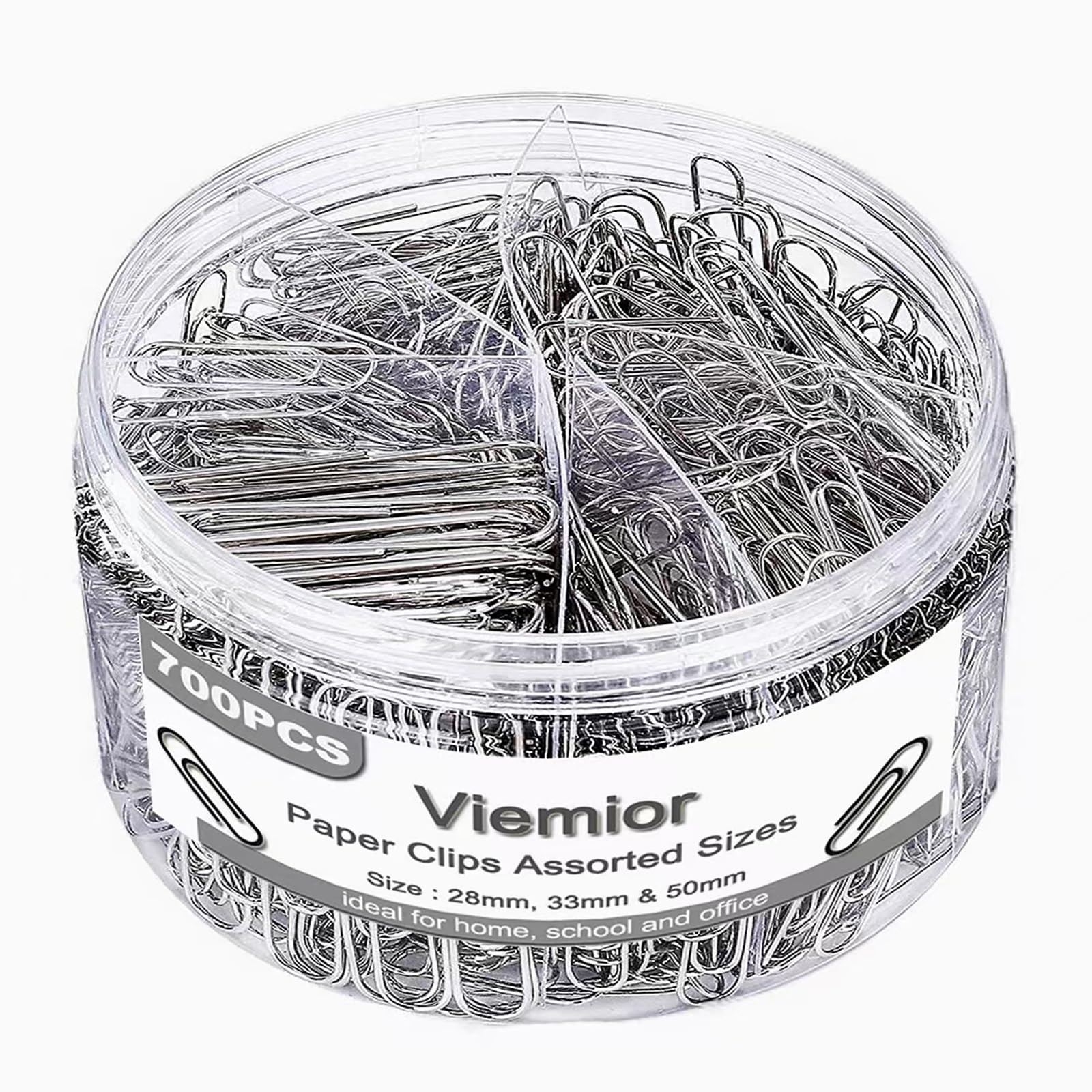Paper Clips Assorted Sizes, Viemior 700pcs Paper Clips Paperclips for Paperwork - Large Paper Clips, Medium and Small Paper Clips (50 mm, 33mm & 28 mm) - Silver
