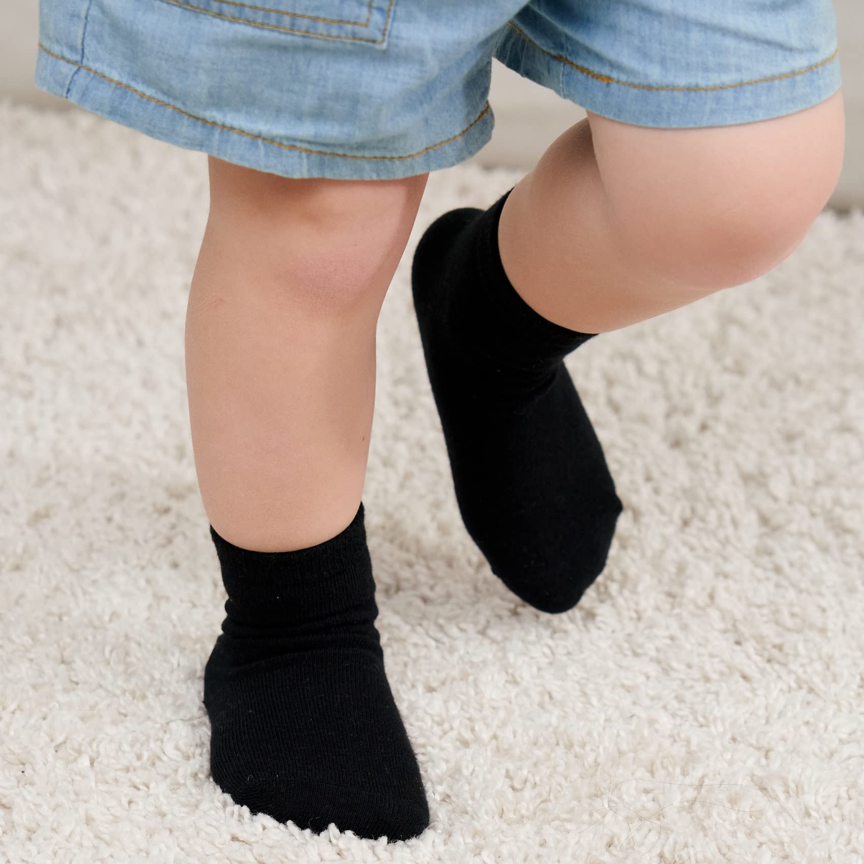 ZAPLES Baby Non Slip Grip Crew Socks with Anti Skid Soles for Infants Toddlers Kids Boys Girls, Assorted 12 Pack, 4-7 Years