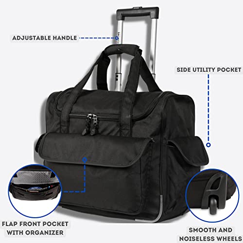 J World New York Donna Rolling Tote Bag on Wheels. Laptop Carry-On, Black (Measures 15 X 17 X 8.3 inches, Holds over 35 litres)