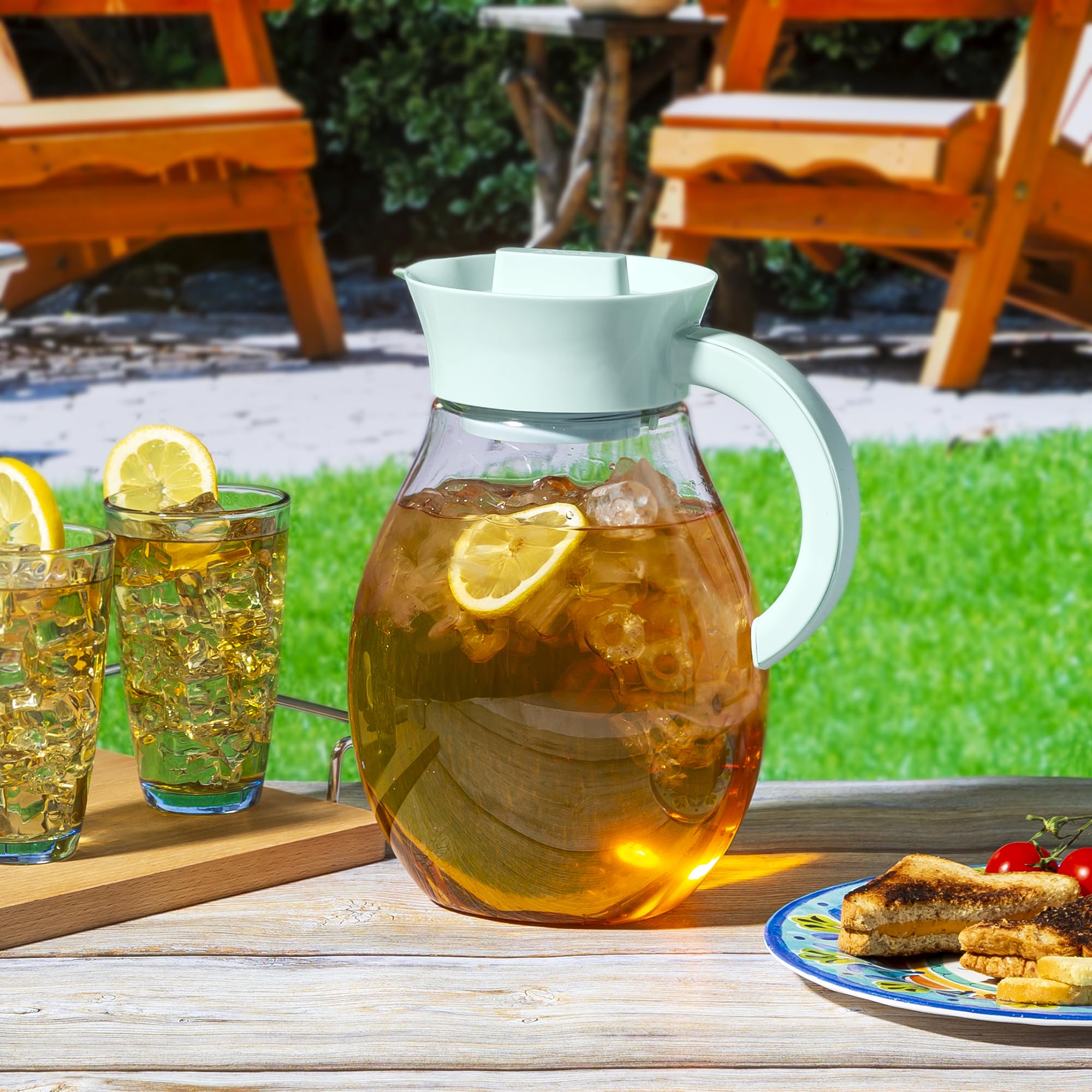 Primula The Big Iced Tea Maker and Infuser, Plastic Beverage Pitcher with Leak Proof, Airtight Lid, Fine Mesh Reusable Filter, Made without BPA, Dishwasher Safe, Aqua