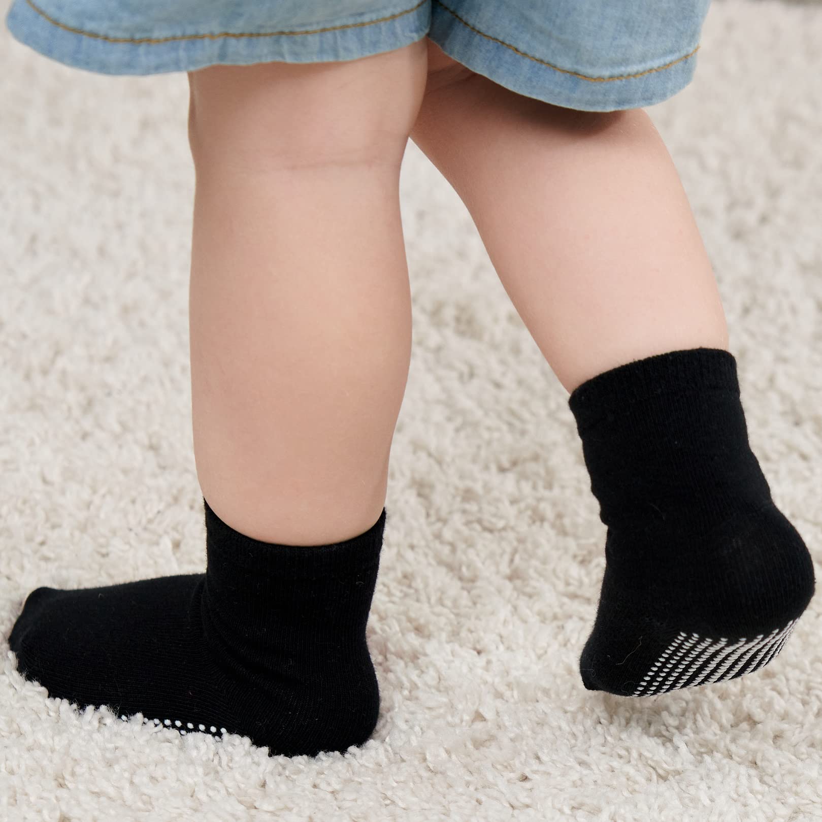 ZAPLES Baby Non Slip Grip Crew Socks with Anti Skid Soles for Infants Toddlers Kids Boys Girls, Assorted 12 Pack, 4-7 Years