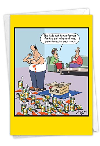 NobleWorks - 1 Cartoon Birthday Greeting Card Funny - Hilarious Bday Notecard with Envelope, Comic Humor Celebration - Fartbit C9323BDG