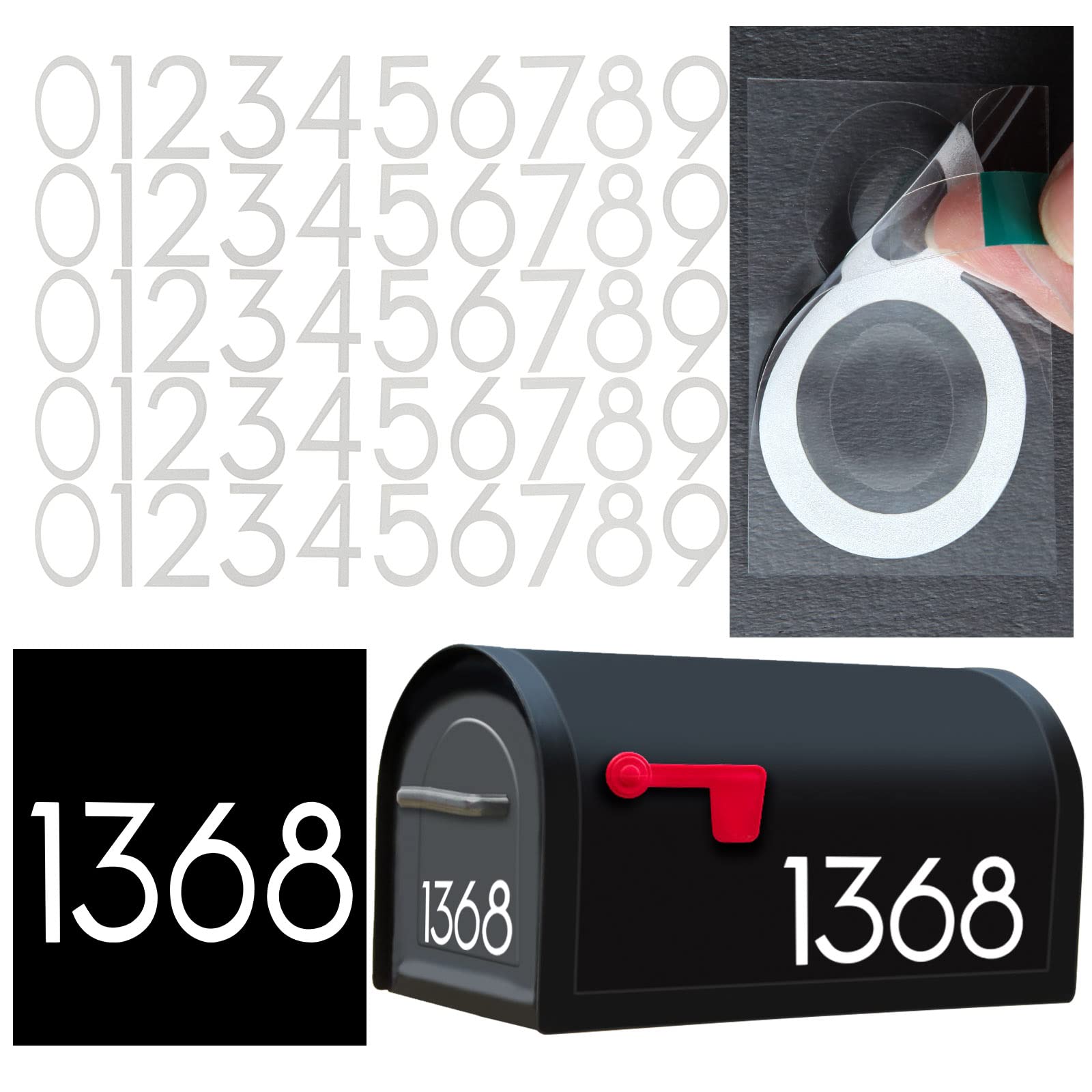 2 inch Reflective Mailbox Numbers for Outside, 5 Sets Number Stickers with Sticky Tabs for Easy Backing Peeling, Pre-cut Self Adhesive Vinyl House Numbers