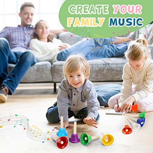 Koogel Coloful Musical Hand Bell Set, 8 Note Diatonic Metal Hand Bells Musical Toy Percussion Instrument for Festival,Musical Teaching,Family Party for Kids