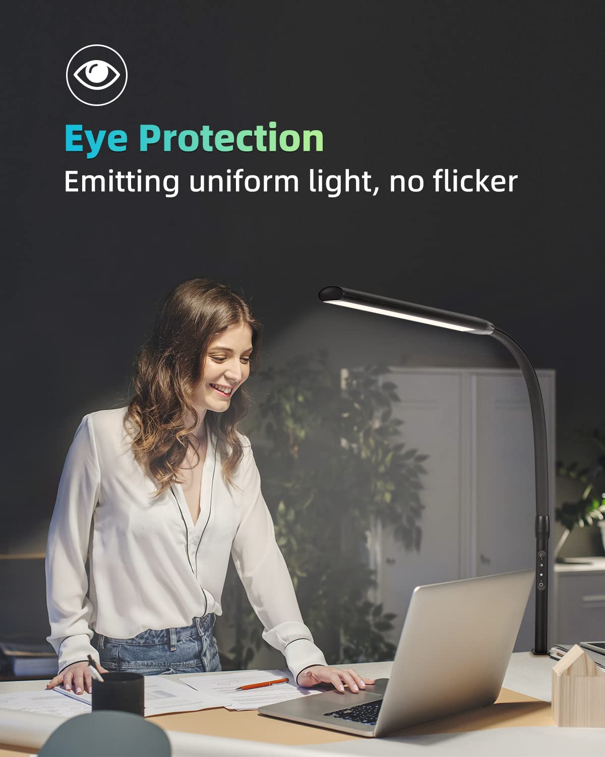 LED Desk Lamp with Clamp, 12W Gooseneck Task Light with 24V Adapter, 5 Brightness Levels & 5 CCT Adjustable Clip Table Lamp, Timer & Memory Functions, Eye-Caring Clamp-on Desk Lamps for Home Office