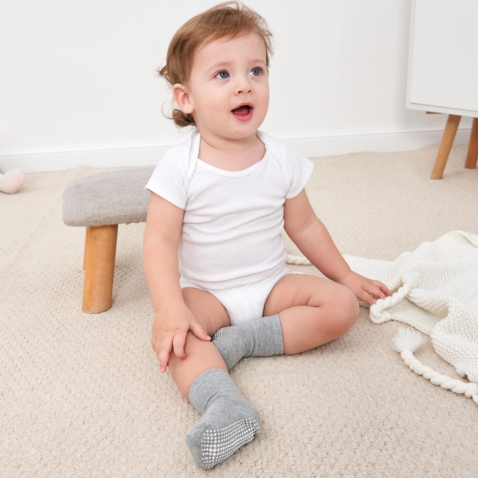 ZAPLES Baby Non Slip Grip Crew Socks with Anti Skid Soles for Infants Toddlers Kids Boys Girls, Assorted 12 Pack, 4-7 Years