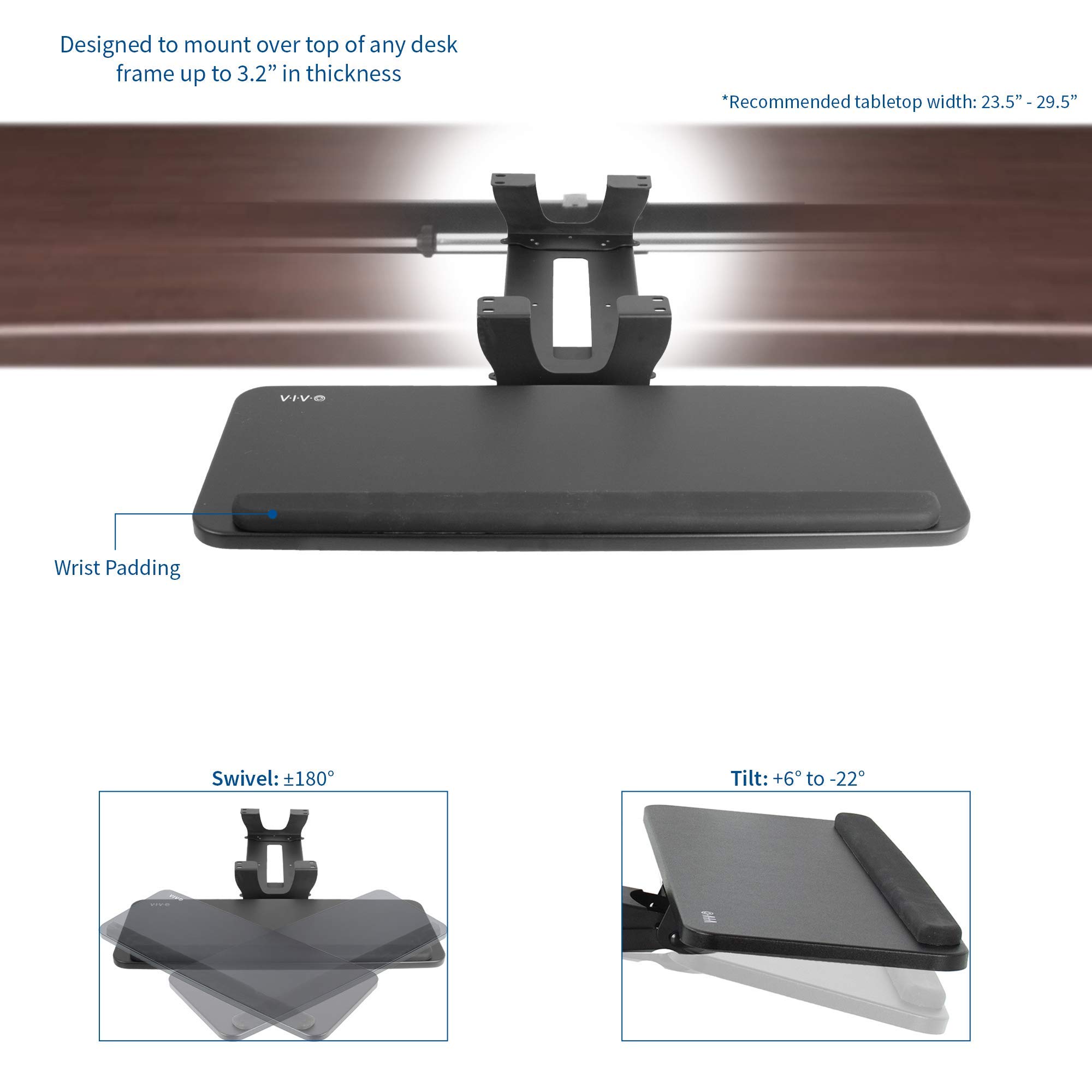VIVO Adjustable Keyboard and Mouse Tray with Dual Height Track Spacer Brackets, Ergonomic Under Desk Platform and Spacer Bracket Combo, MOUNT-KB03B-KIT1