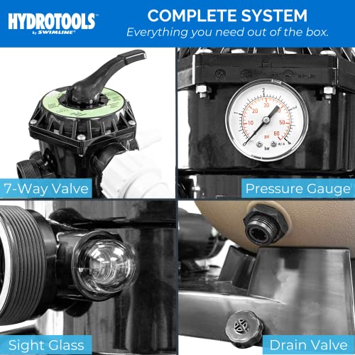 HYDROTOOLS BY SWIMLINE 24 Inch Sand Filter Combo Set With Stand & Multi Port Valve, 300 Pound Sand Capacity