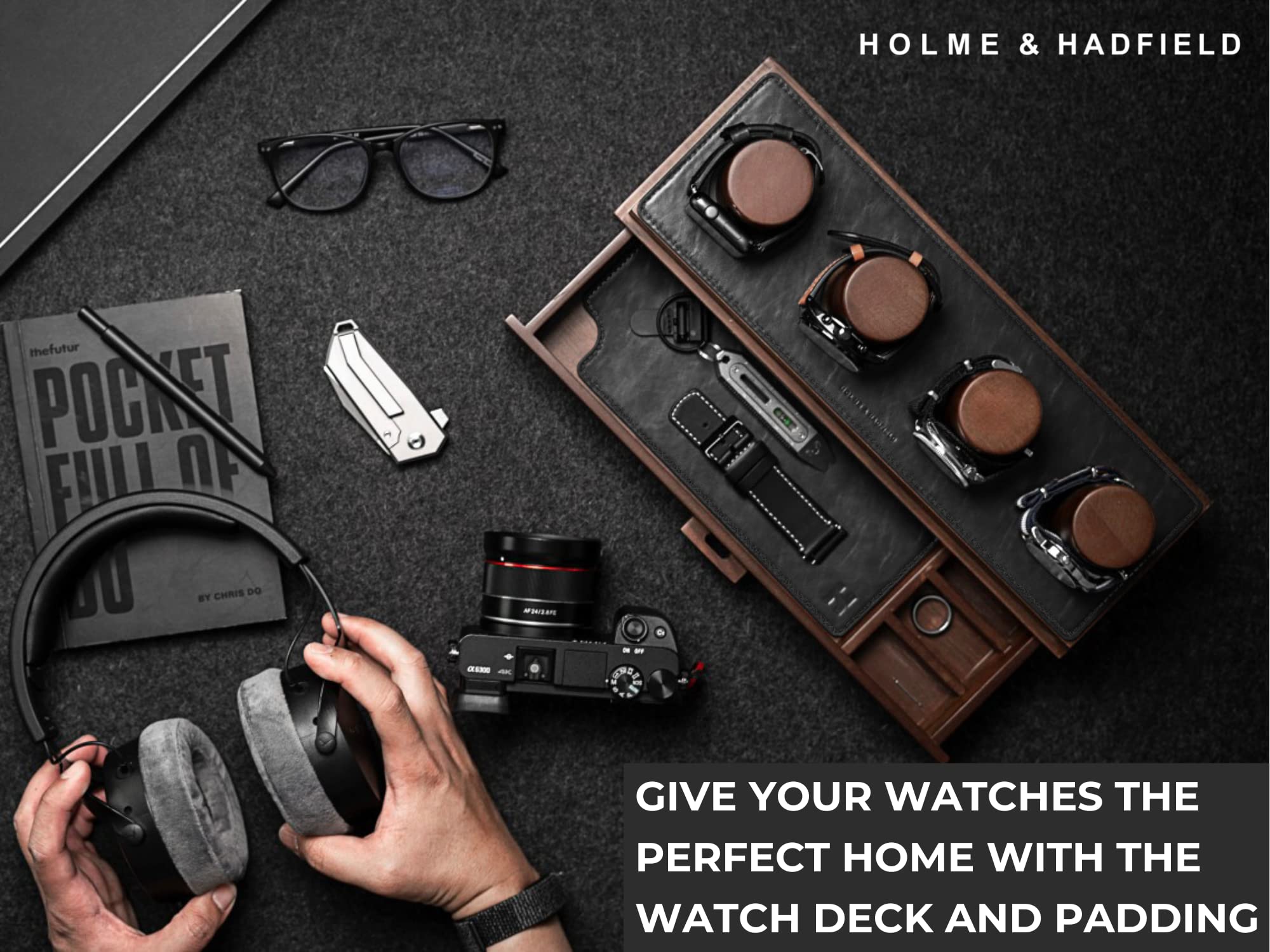 Holme & Hadfield The Watch Deck with Vegan Leather Padding for Extra Protection and Luxurious Finish โ Lifetime Assurance Included