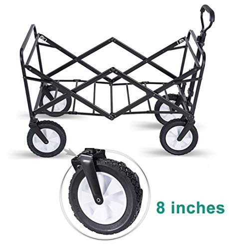 Suuim Folding Garden Wagon Cart Outdoor Park Collapsible Utility Wagon Picnic Camping Cart for Outdoor/Festivals/Camping (B:Gray)