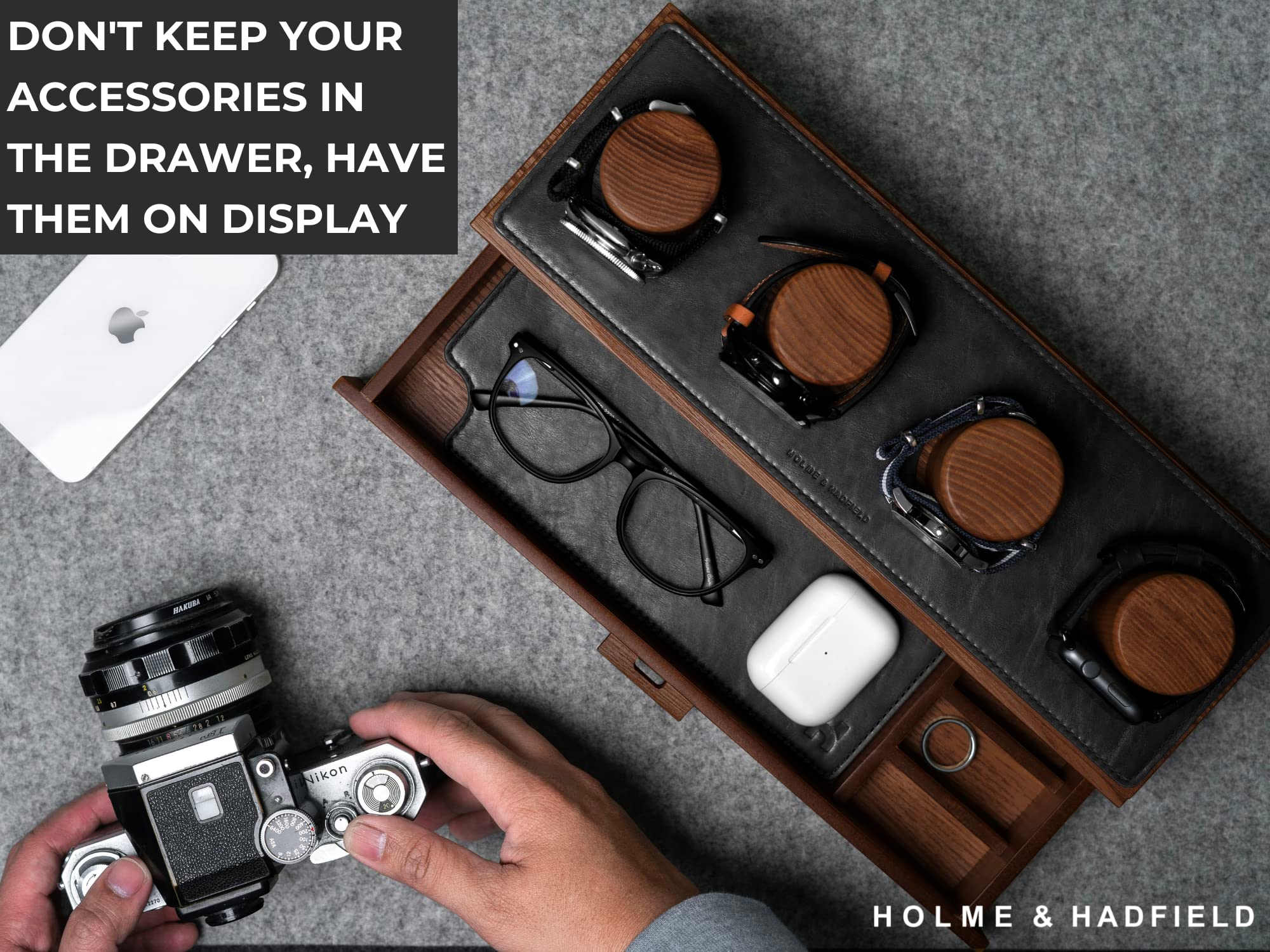 Holme & Hadfield The Watch Deck with Vegan Leather Padding for Extra Protection and Luxurious Finish โ Lifetime Assurance Included