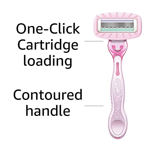 Amazon Basics Women's 4 Blade FITS Razor for Women, FITS Amazon Basics FITS Handle and Venus Handles, Moisturizing Surround, Includes 1 FITS Handle, 2 Cartridges & 1 Shower Hanger