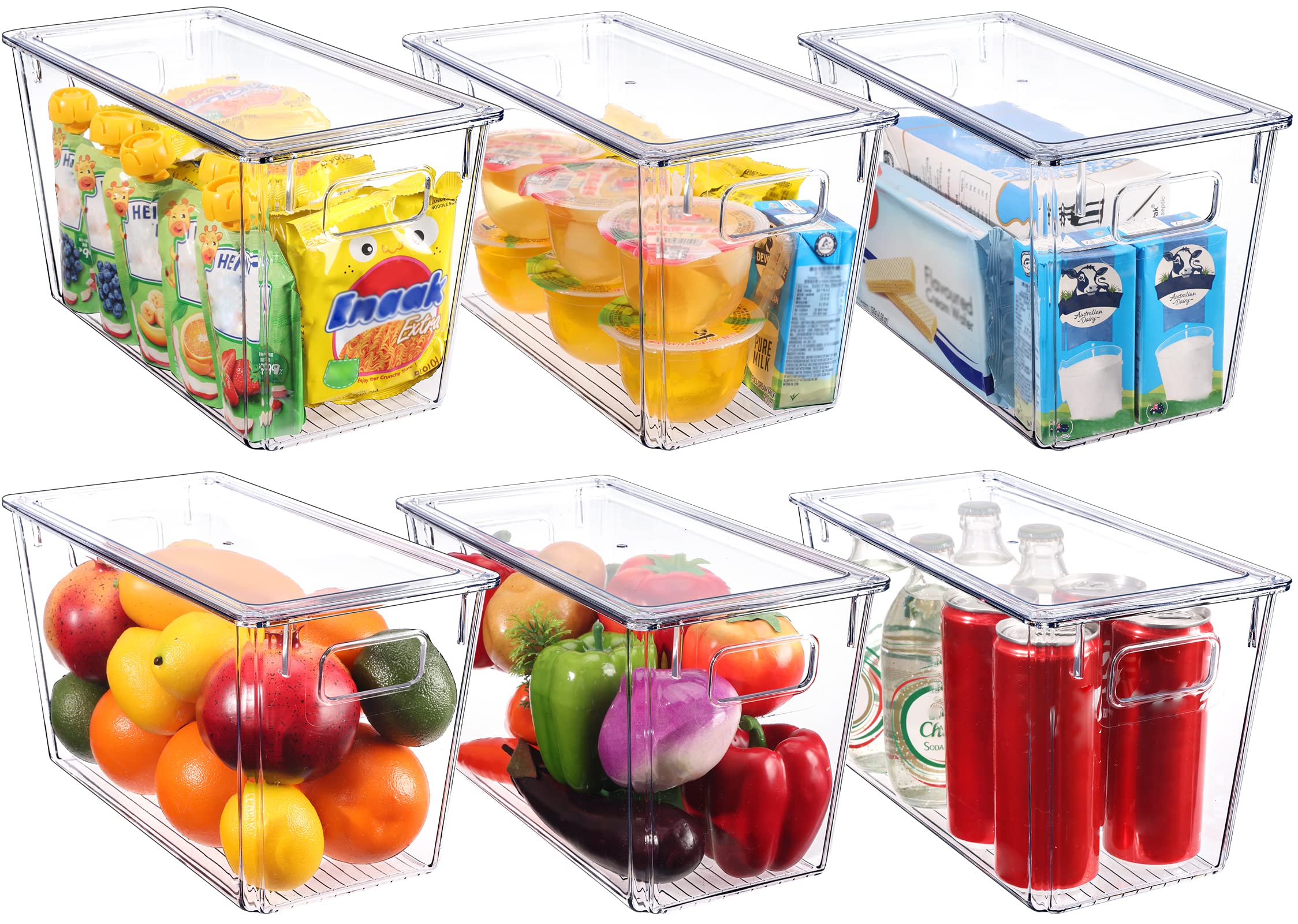 Moretoes 6 Pack Clear Plastic Storage Organizing Bins with Lids, Kitchen Organization Cabinet Fridge Organizer, Pantry Organization and Snack Storage Bins