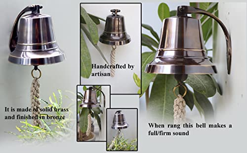 5" Solid Brass Bell Quality Marine Wall Mounted Ship Bronze Finished Hanging Bell Perfect for Dinner, Indoor, Outdoor, School, Bar, Reception, Last Order & Church by The Metal Magician