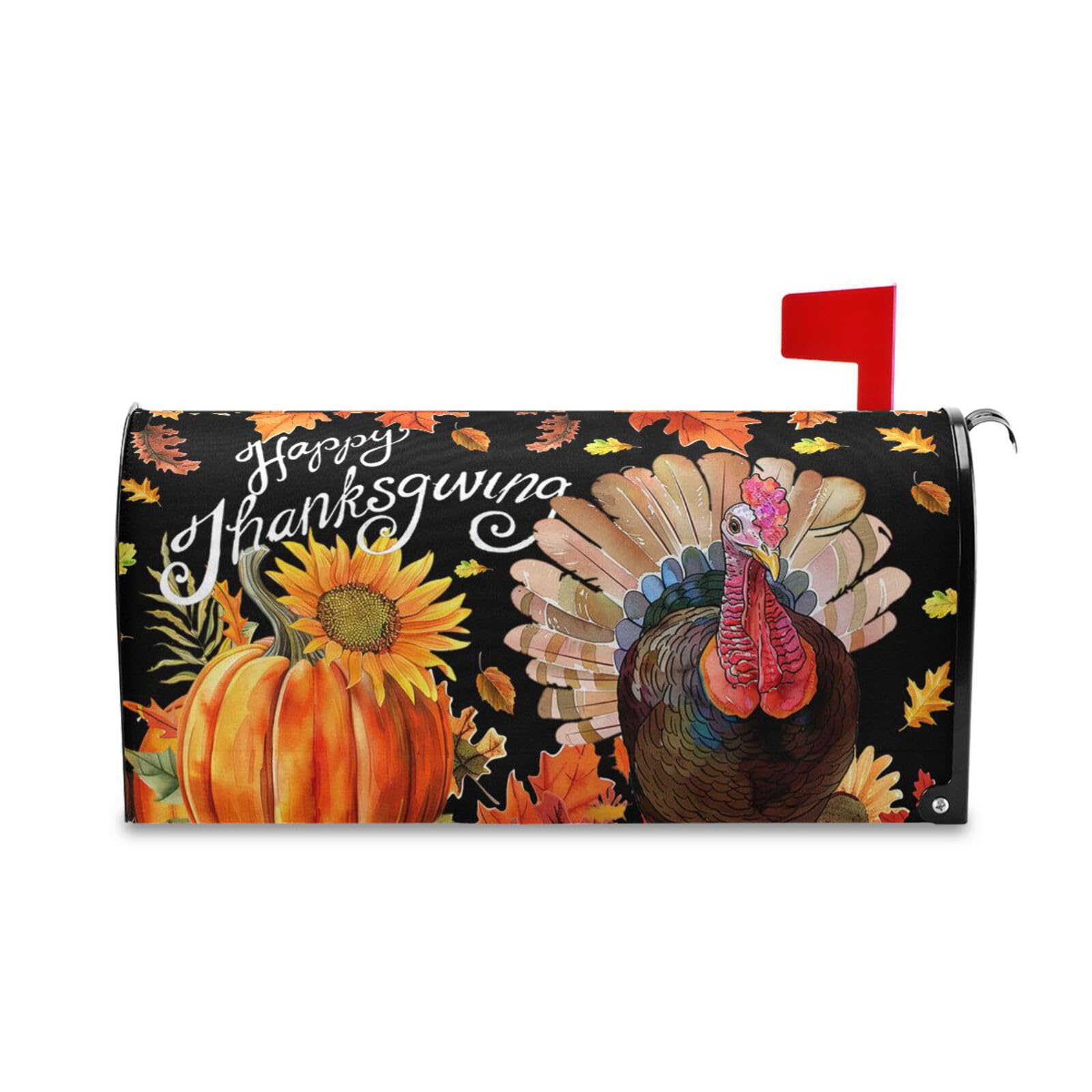 Wamika Thanksgiving Day Sunflower Turkey Pumpkin Mailbox Cover Magnetic Standard Size,Autumn Give Thanks Letter Post Box Cover Wrap Decoration Welcome Home Garden Outdoor 21" Lx 18" W