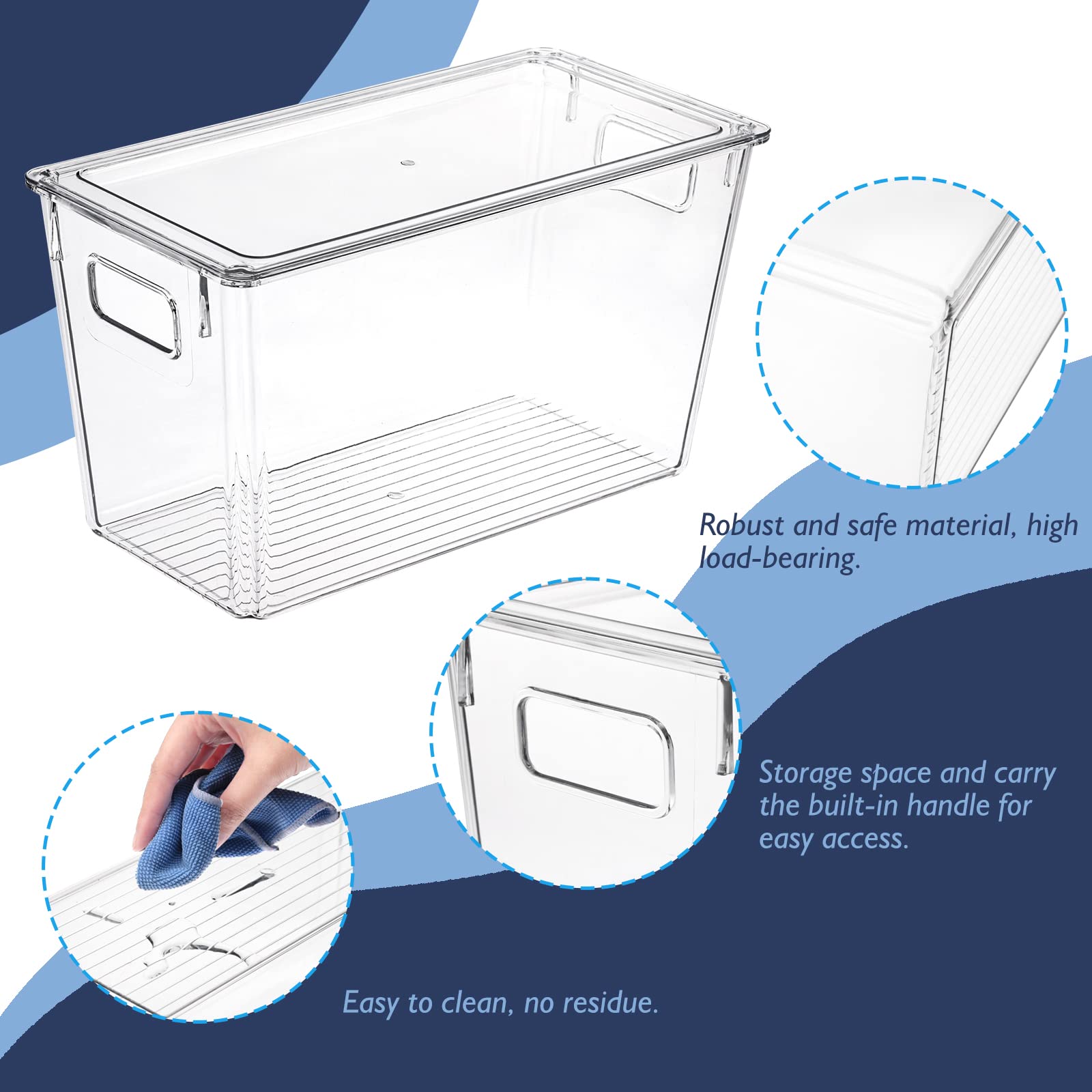 Moretoes 6 Pack Clear Plastic Storage Organizing Bins with Lids, Kitchen Organization Cabinet Fridge Organizer, Pantry Organization and Snack Storage Bins