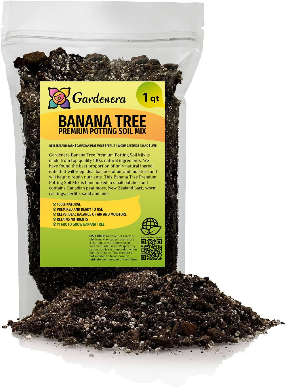 Gardenera Organic Banana Tree Soil Blend - 1 Quart - Nutrient-Dense Mix for Robust Growth and Sweet, Juicy Bananas - Crafted with Care for Exceptional Results