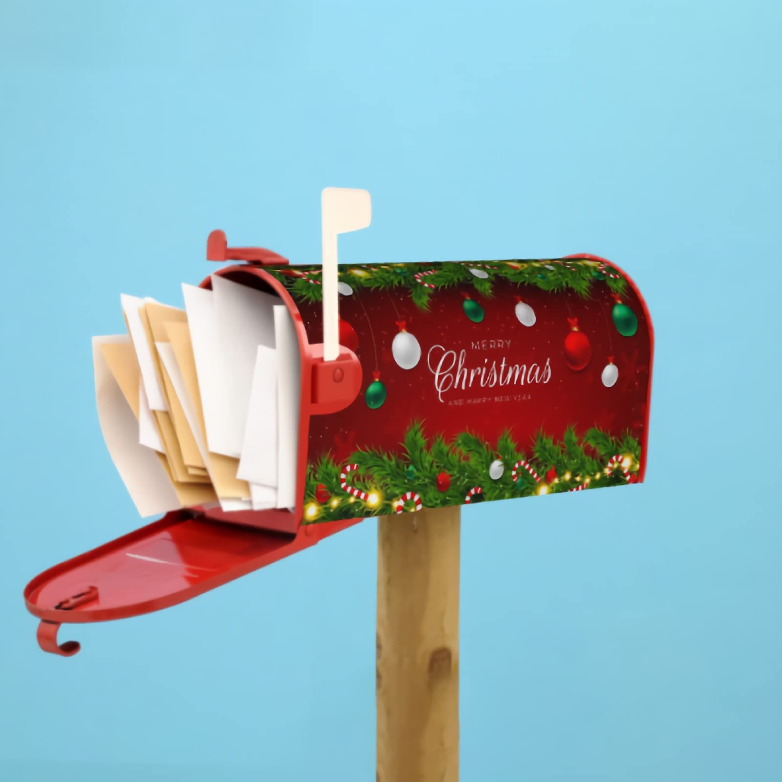 Merry Christmas Mailbox Cover Standard Size Red Christmas Tree Magnetic Mailbox Covers Winter Holiday Large Post Letter Box Covers Garden Yard Home Decor for Outside 21" x18"