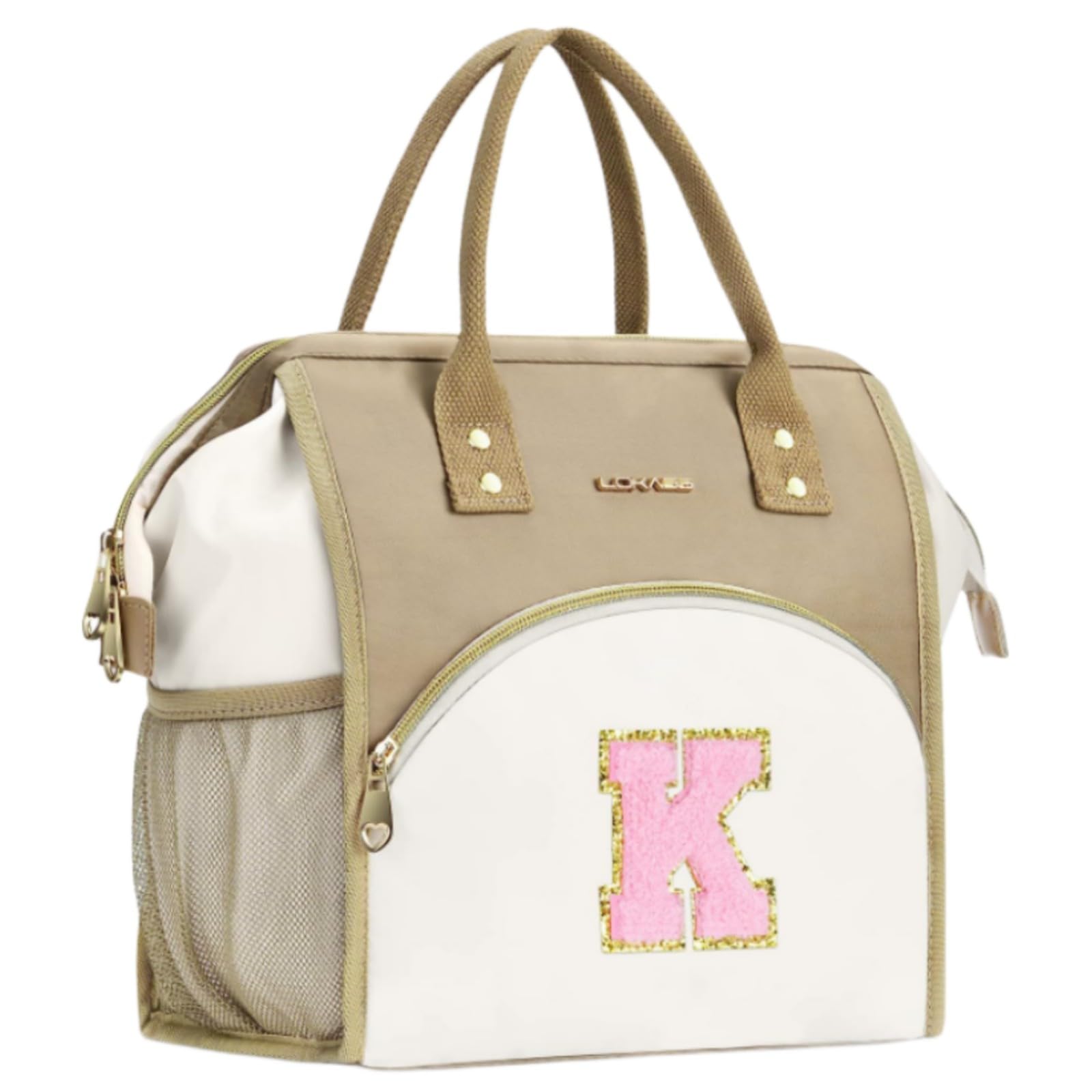 UTOTEBAG Initial Lunch Bag Women, Preppy Teen Girls Lunch Box Adult Cooler Lunchbox Container for Work Picnic, Personalized Mother's Day Gifts for Mom Girlfriend Daughter Grand daughter, Letter K