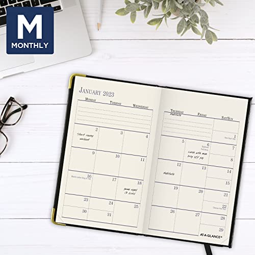 AT-A-GLANCE 2023 Weekly & Monthly Diary, Fine Diary, 3" x 5" Pocket Size, Flexible Cover, Faux Leather (70111105)