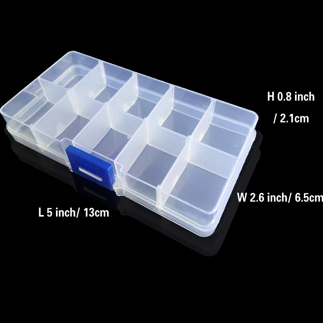 Balsar 10 Grids Plastic Organizer Box Storage Container Jewelry Box with Adjustable Dividers for Beads Art DIY Crafts Jewelry Fishing Tackles,Clear