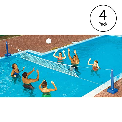 Swimline Cross In Ground Swimming Pool Outdoor Durable Nylon Toy Game Sport Volleyball Net with Ball and Weighted Supports (4 Pack)