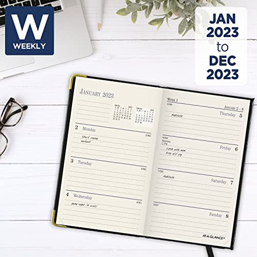 AT-A-GLANCE 2023 Weekly & Monthly Diary, Fine Diary, 3" x 5" Pocket Size, Flexible Cover, Faux Leather (70111105)