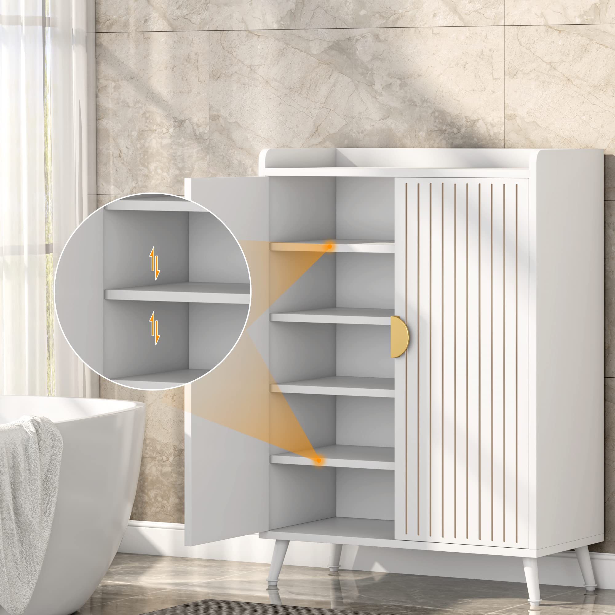 Vagaconl Shoe Cabinet with Doors, Shoe Storage Cabinet with Adjustable Shelves,Wooden Shoe Storage Organizer for Entryway, Living Room,Hallway, Closet, White&Gold