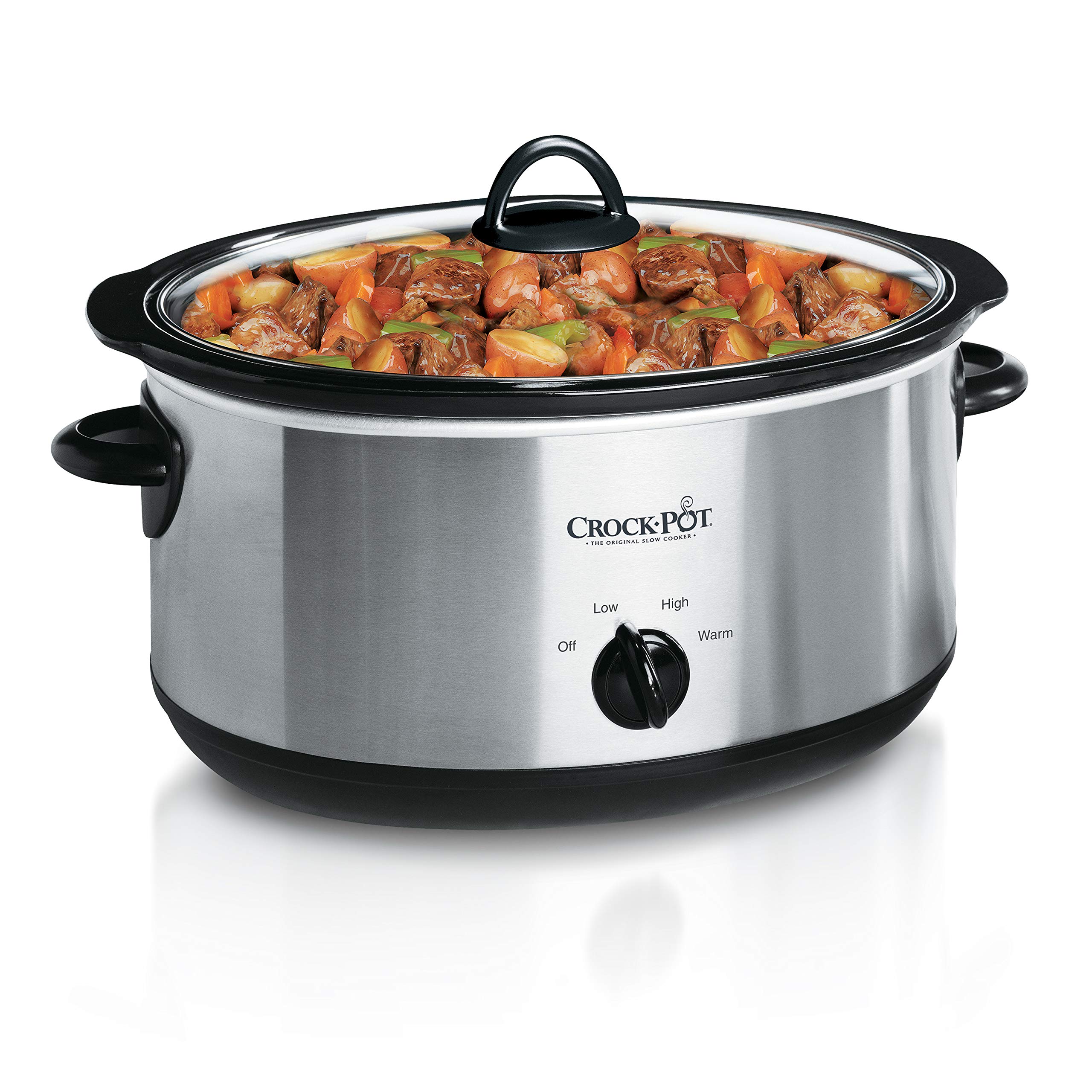 Crock-Pot 7 Quart Oval Manual Slow Cooker, Stainless Steel (SCV700-S-BR) & Electric Lunch Box, Portable Food Warmer for On-the-Go, 20-Ounce, Black/Blue