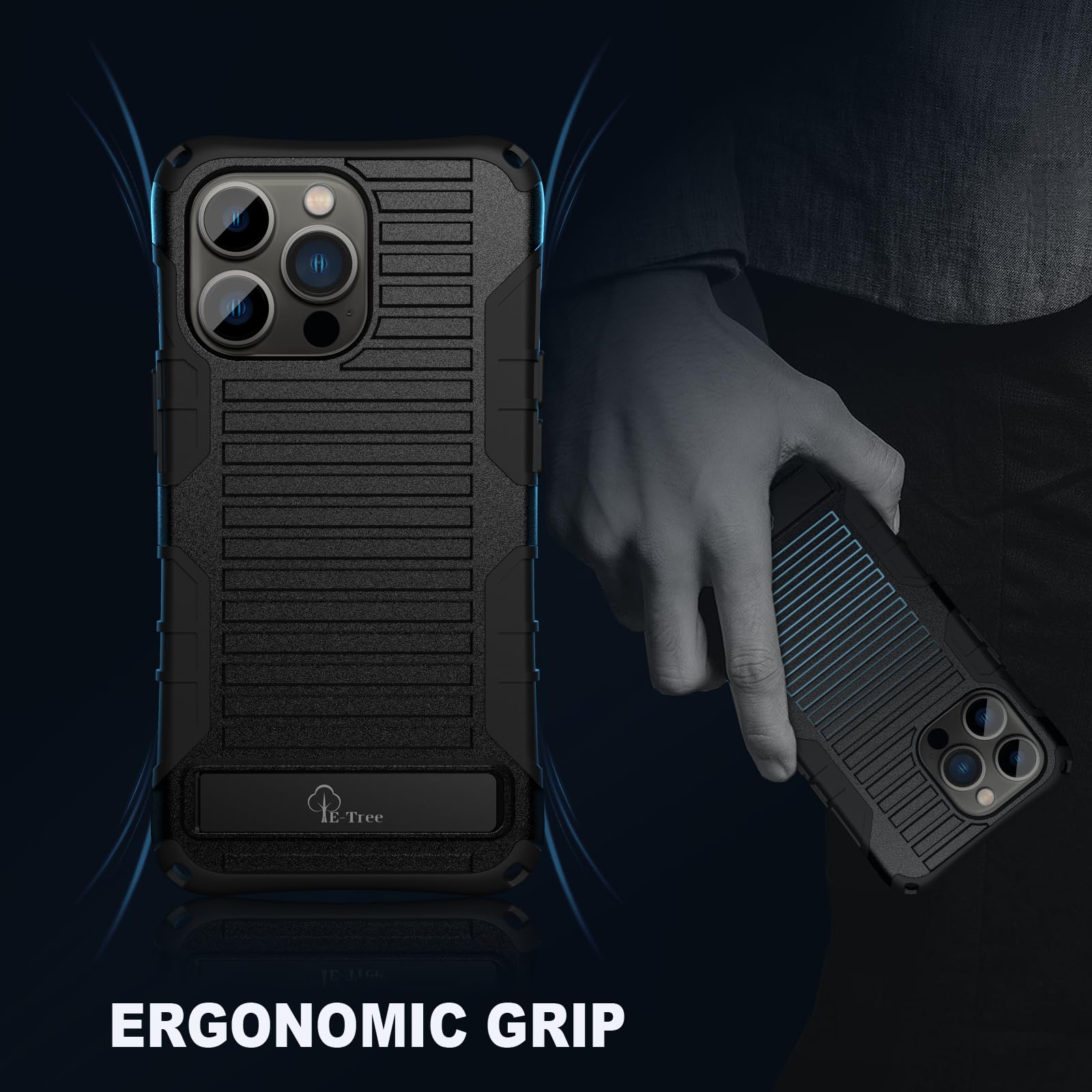 E-Tree Shockproof Case for iPhone 13 Pro, [Dual Layar Protection] [Military Grade Anti-Drop] [Built-in Kickstand] [Rugged & Durable], for Apple iPhone13 Pro, Black