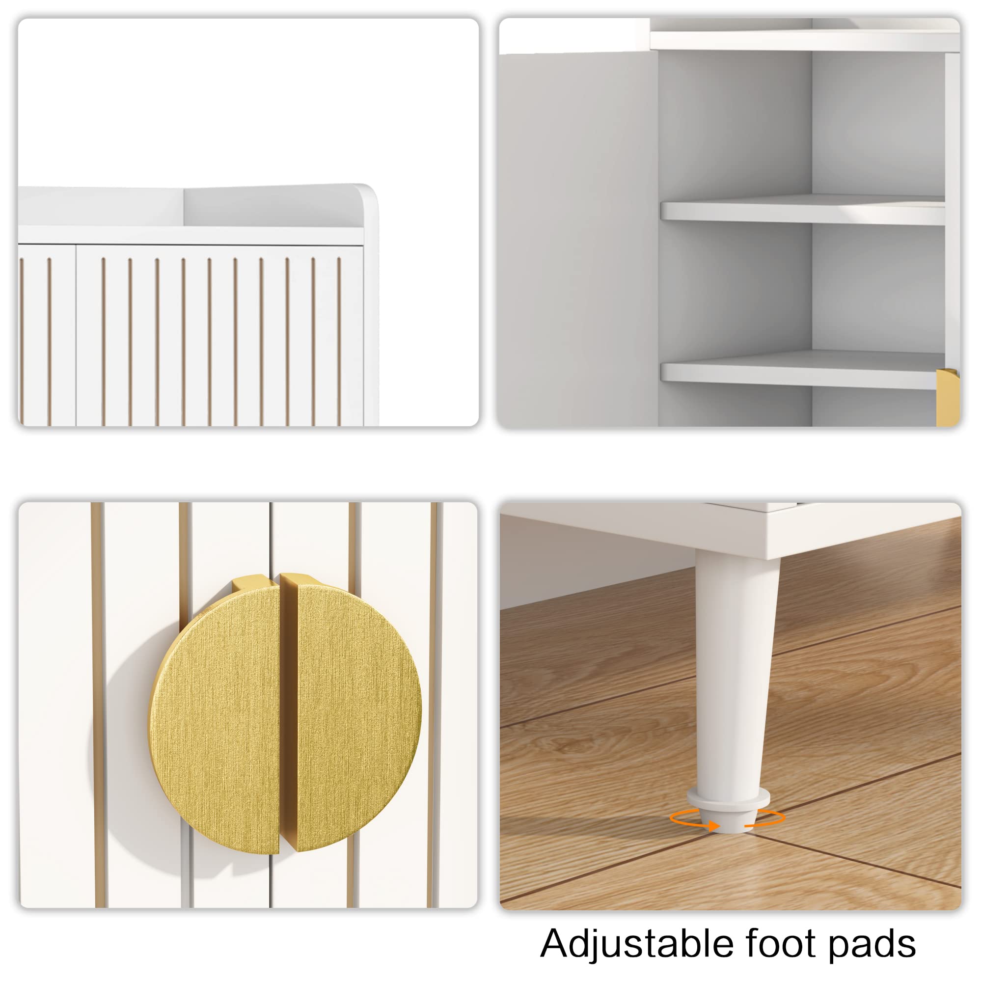 Vagaconl Shoe Cabinet with Doors, Shoe Storage Cabinet with Adjustable Shelves,Wooden Shoe Storage Organizer for Entryway, Living Room,Hallway, Closet, White&Gold