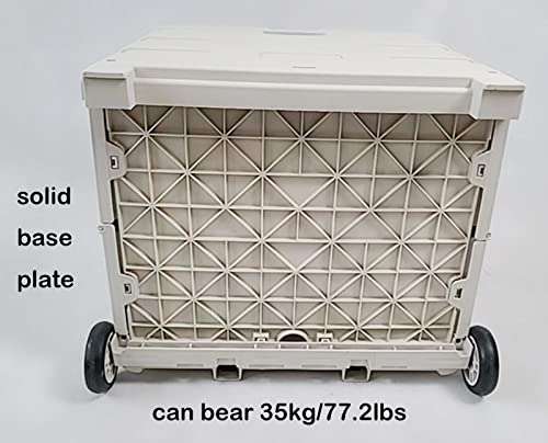 Folding Shopping Trolley Cart, Handle Trolley Cart, Utility Trolley Box, Cart Foldable Rolling Pull Cart Collapsible Utility Cart with Lid and Telescopic Handle 35L/50L Storage Crate with Wheels