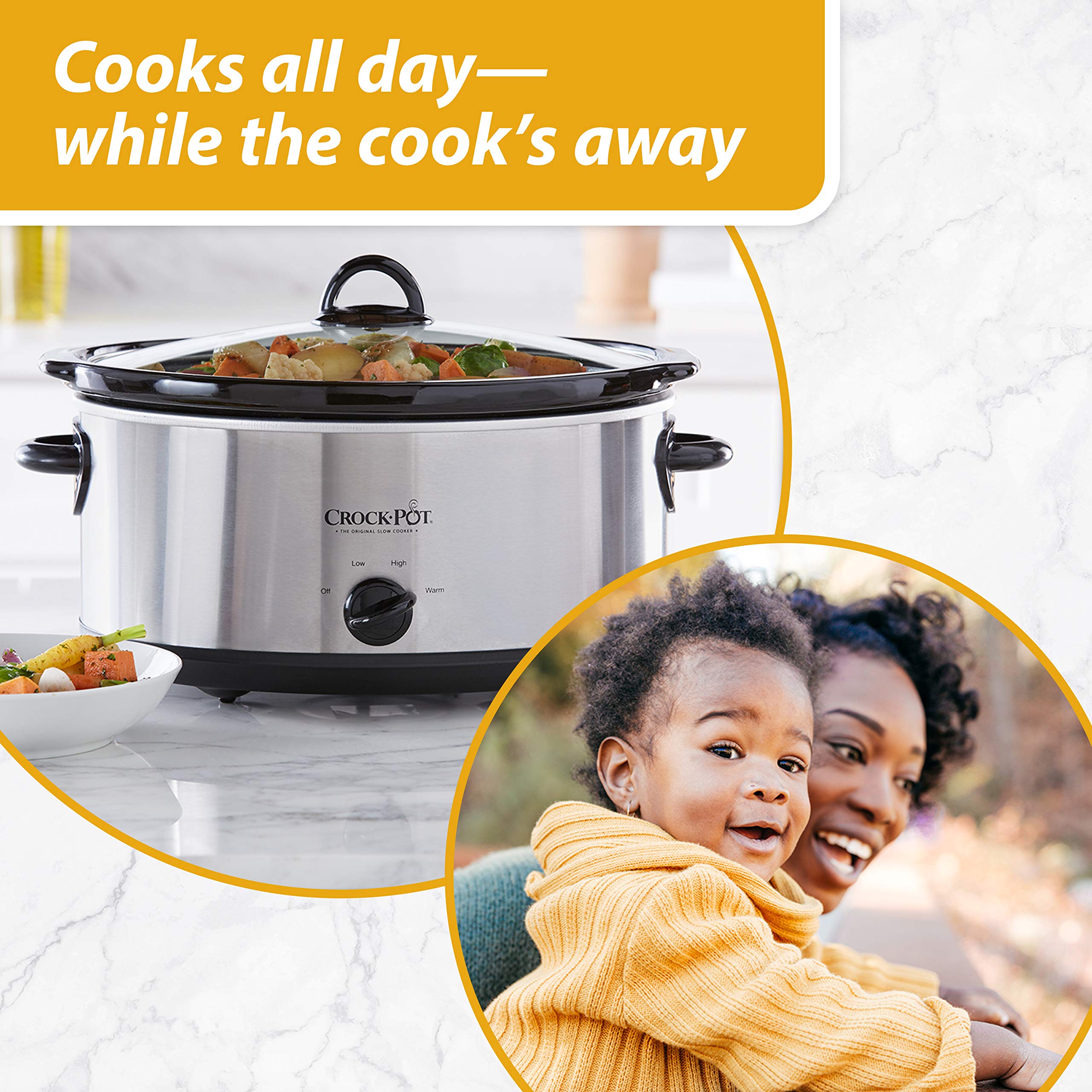 Crock-Pot 7 Quart Oval Manual Slow Cooker, Stainless Steel (SCV700-S-BR) & Electric Lunch Box, Portable Food Warmer for On-the-Go, 20-Ounce, Black/Blue