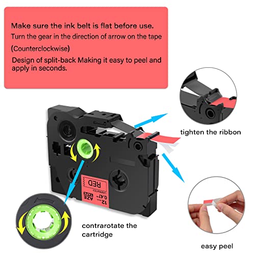GREENCYCLE Compatible for Brother TZe-231 TZ-431 Laminated Tape Black on White/Red 12mm 0.47" 1/2 Inch for P Touch PT-D200 PT-D210 PT-D400 PT-H100 PT-1230PC Label Makers, 5 Pack