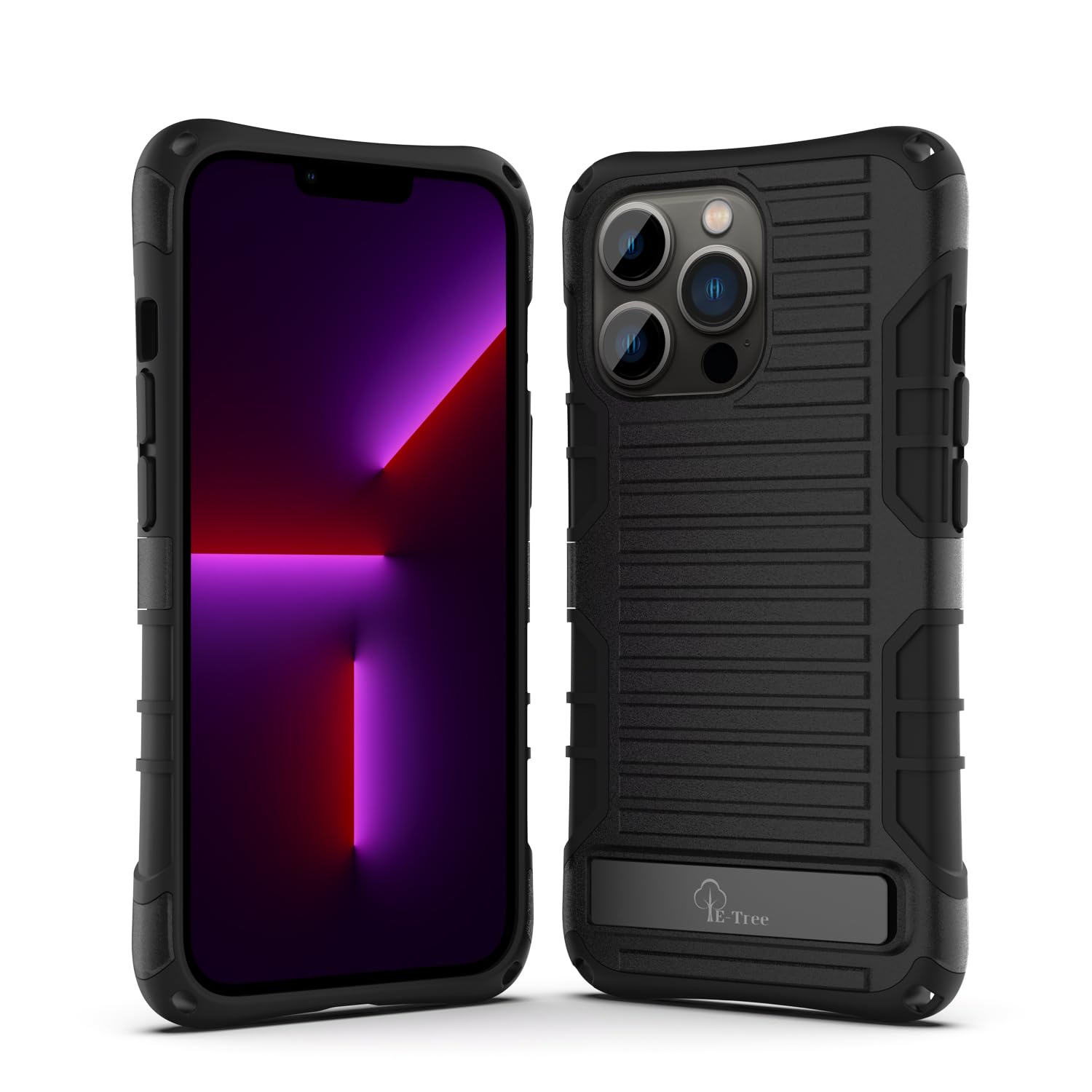 E-Tree Shockproof Case for iPhone 13 Pro, [Dual Layar Protection] [Military Grade Anti-Drop] [Built-in Kickstand] [Rugged & Durable], for Apple iPhone13 Pro, Black