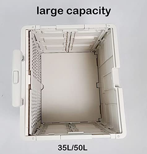 Folding Shopping Trolley Cart, Handle Trolley Cart, Utility Trolley Box, Cart Foldable Rolling Pull Cart Collapsible Utility Cart with Lid and Telescopic Handle 35L/50L Storage Crate with Wheels