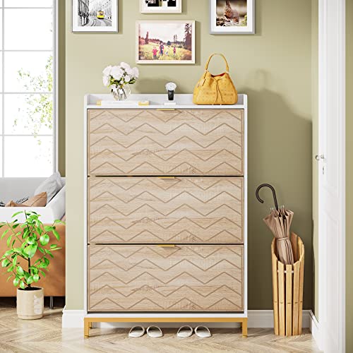 LITTLE TREE Shoe Cabinet with 3 Flip Drawers, 24 Pair Shoe Rack Organizer, Entryway Shoe Storage Cabinet